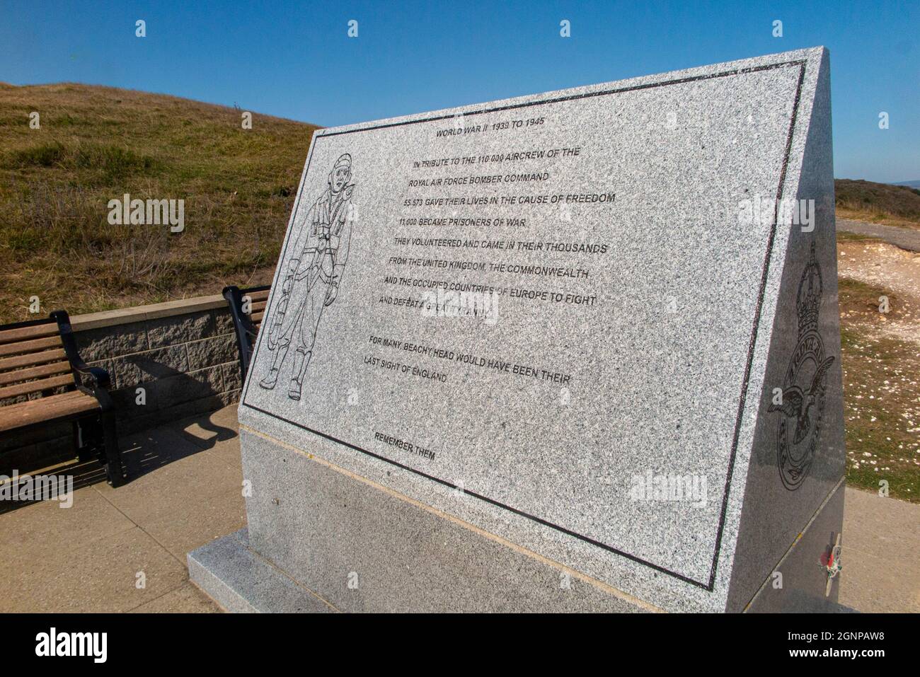 Beachy Memorial to RAF Bomber Command on the clifftop by Beachy Head ...
