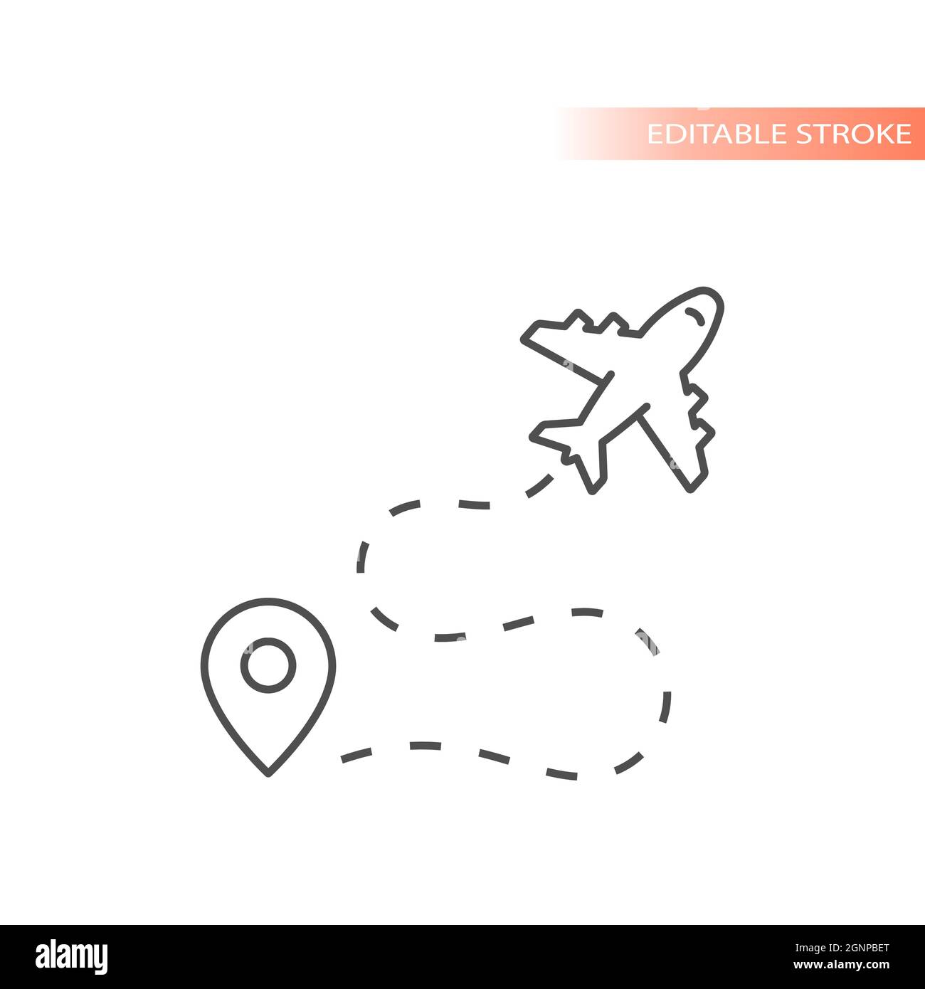 Airplane flight route with location pin vector icon. Outline, editable ...