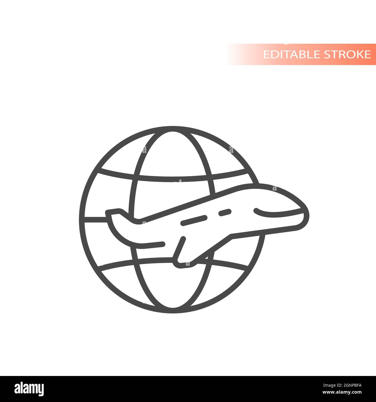 Globe, planet and airplane line vector icon. International, global ...