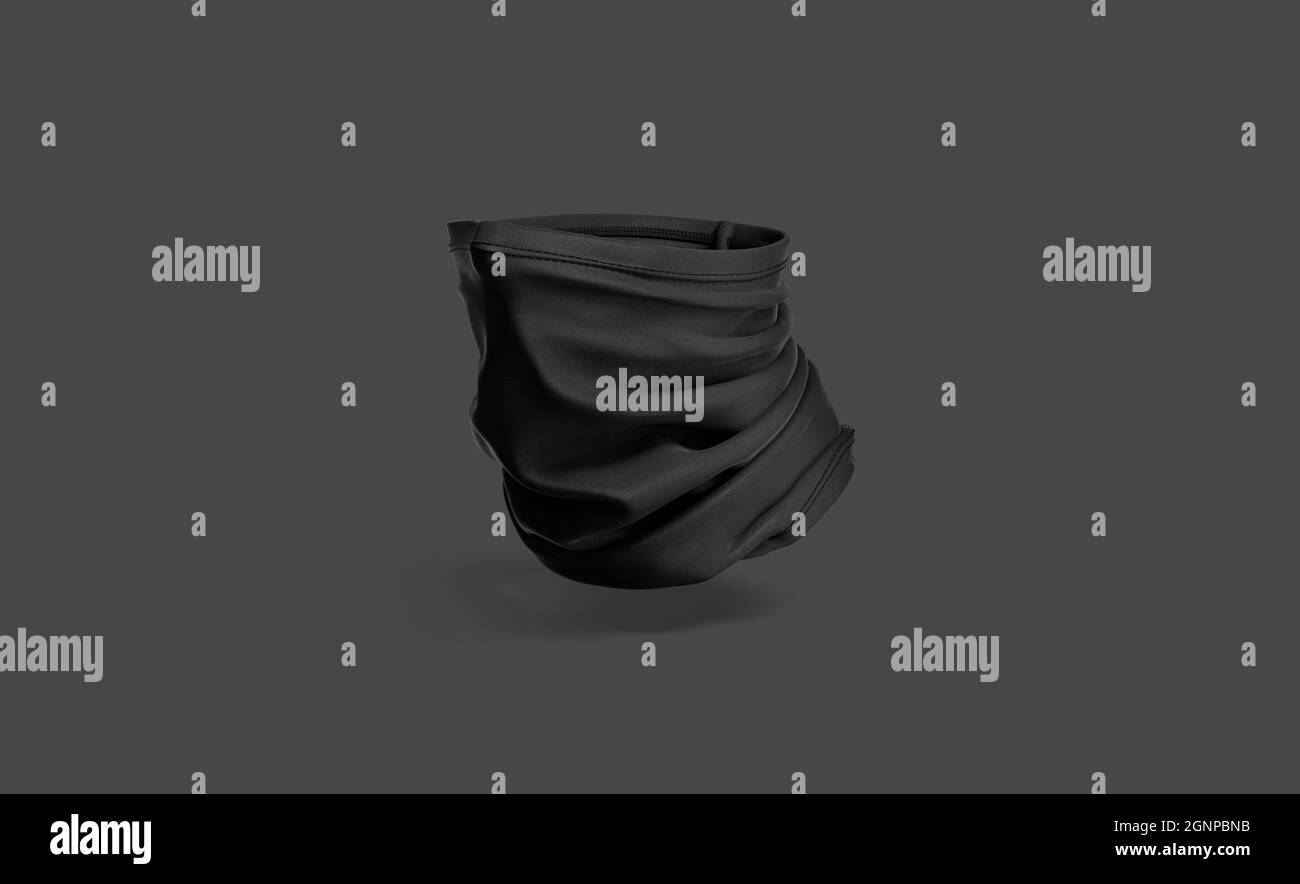 Blank black neck gaiter mockup, half-turned view, no gravity, 3d ...