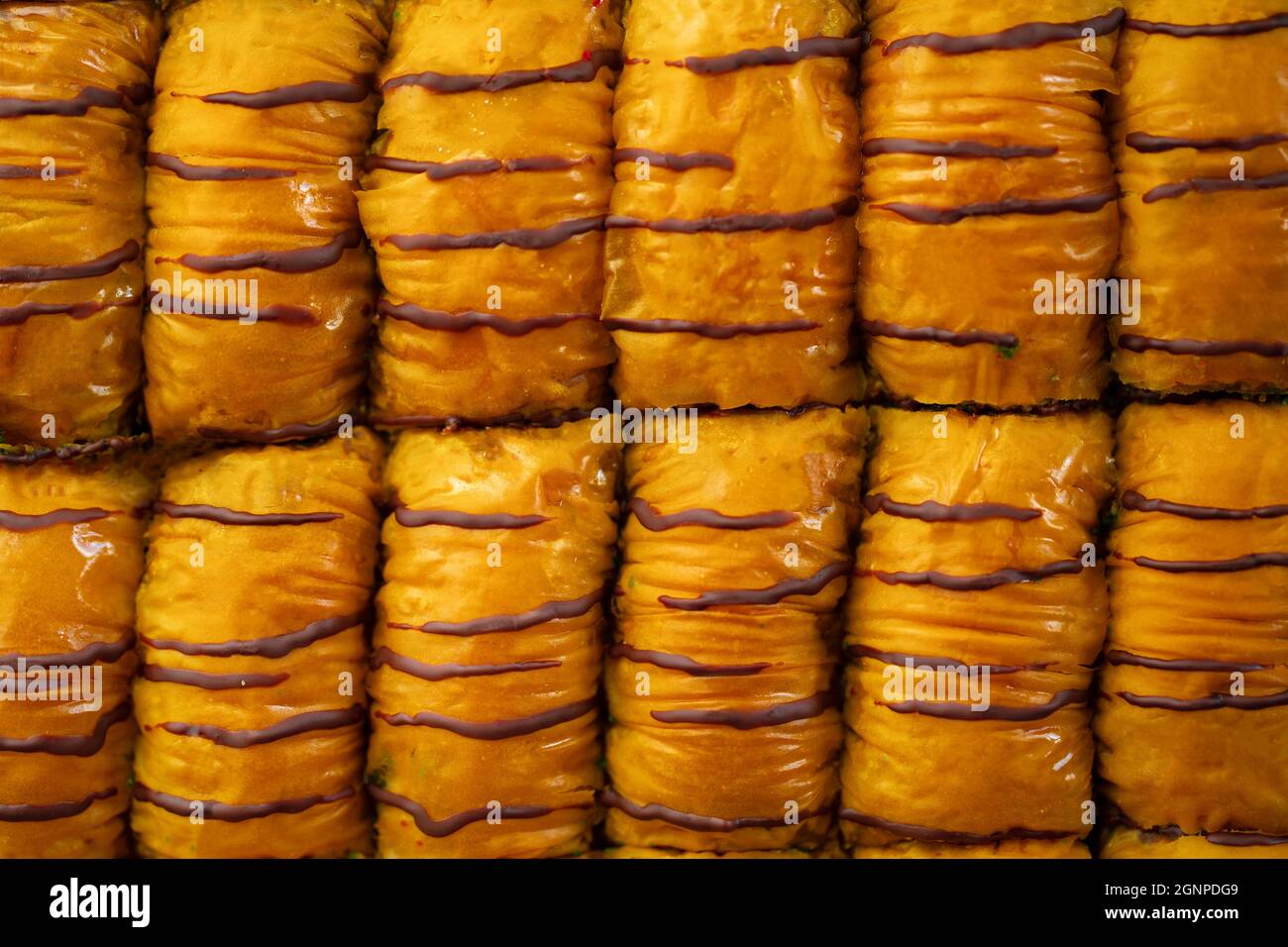 Top view food pattern texture of Turkish baklava Stock Photo - Alamy