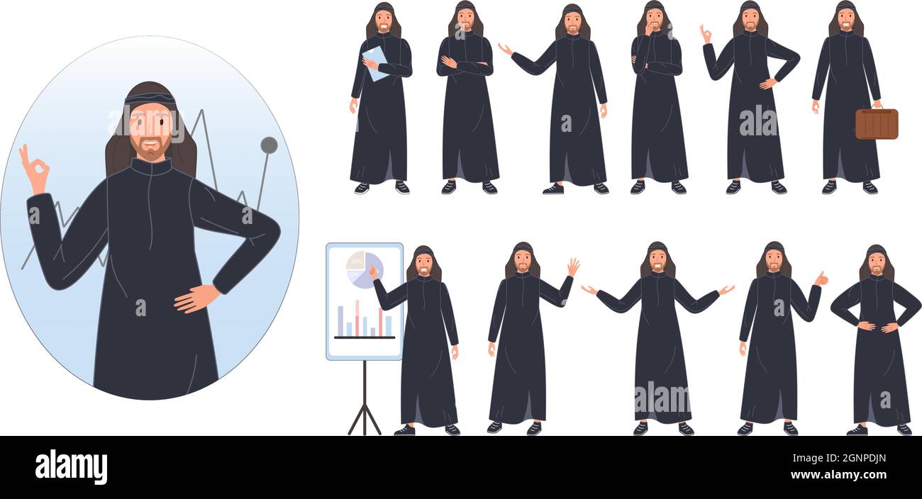 Businessman arab character avatar design set. Vector illustration Stock ...