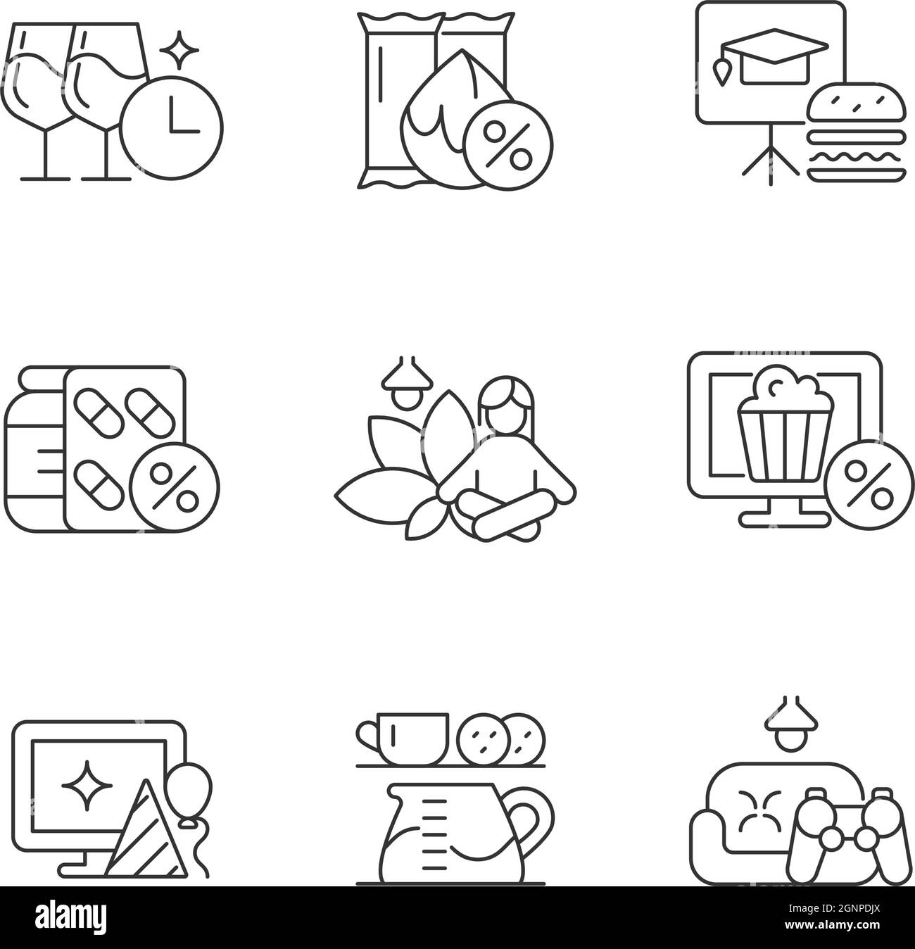 Employee benefits for wellbeing linear icons set Stock Vector Image ...