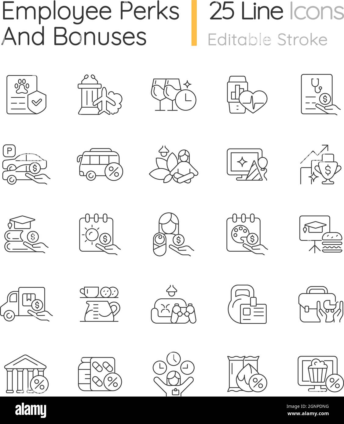 Employee perks and bonuses linear icons set Stock Vector Image & Art ...