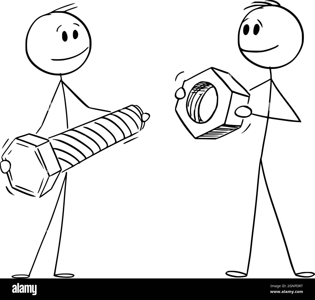 Persons or Businessmen Holding Bolt and Nut, Cooperation and Problem ...