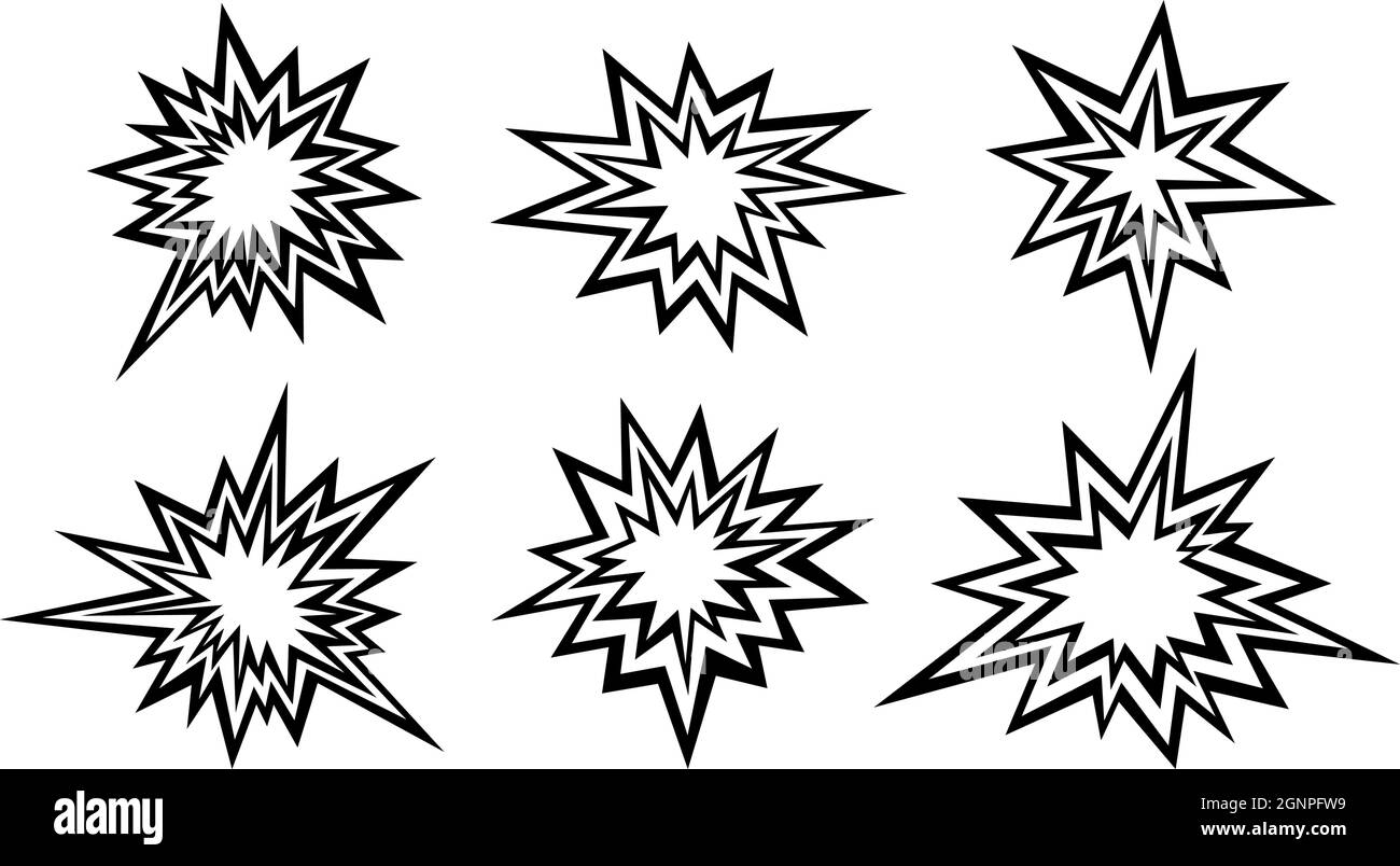 Vector illustration of set of black and white explosive collisions ...