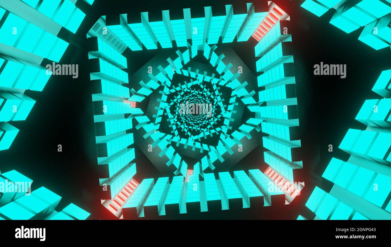 Digital illustration of a neon illuminated optical illusion background ...