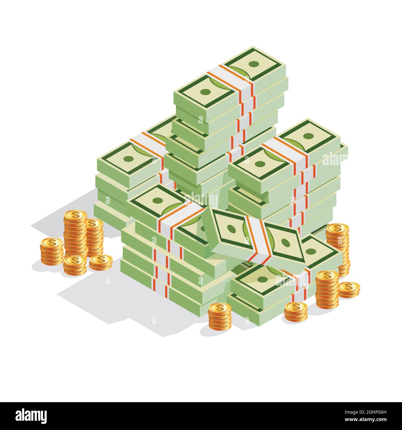 Big pile of cash money banknotes and gold coins, cents Stock Vector ...
