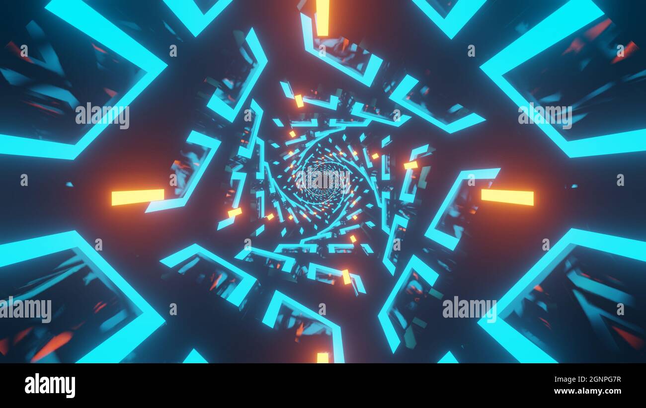 Digital illustration of a neon illuminated optical illusion background ...