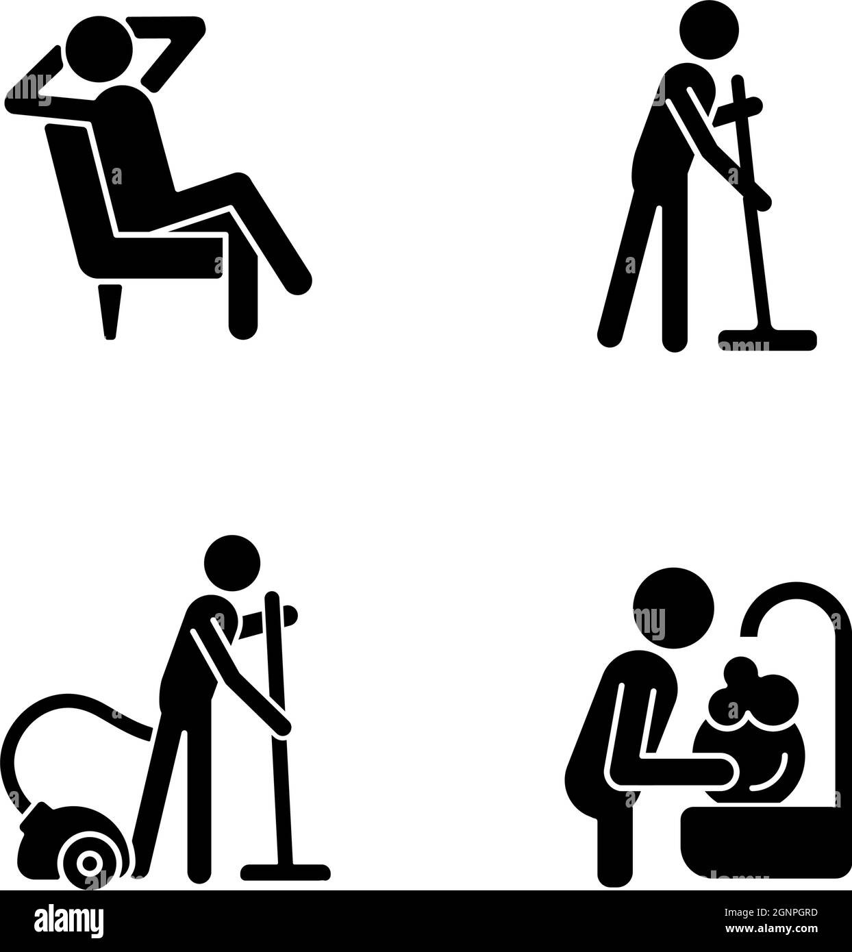 Household chores black glyph icons set on white space Stock Vector ...