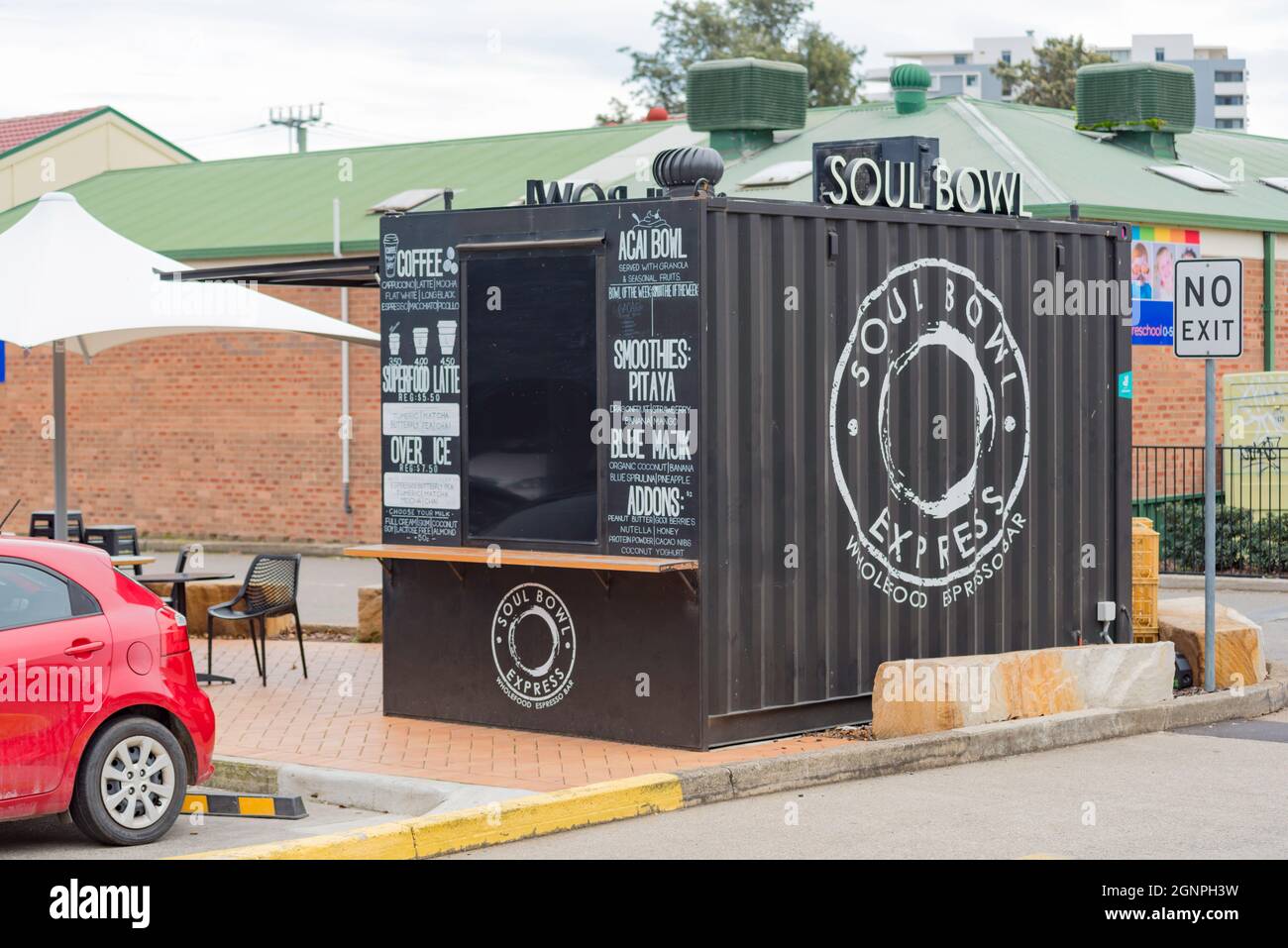 A cafe or coffee shop operating from a converted shipping container at ...