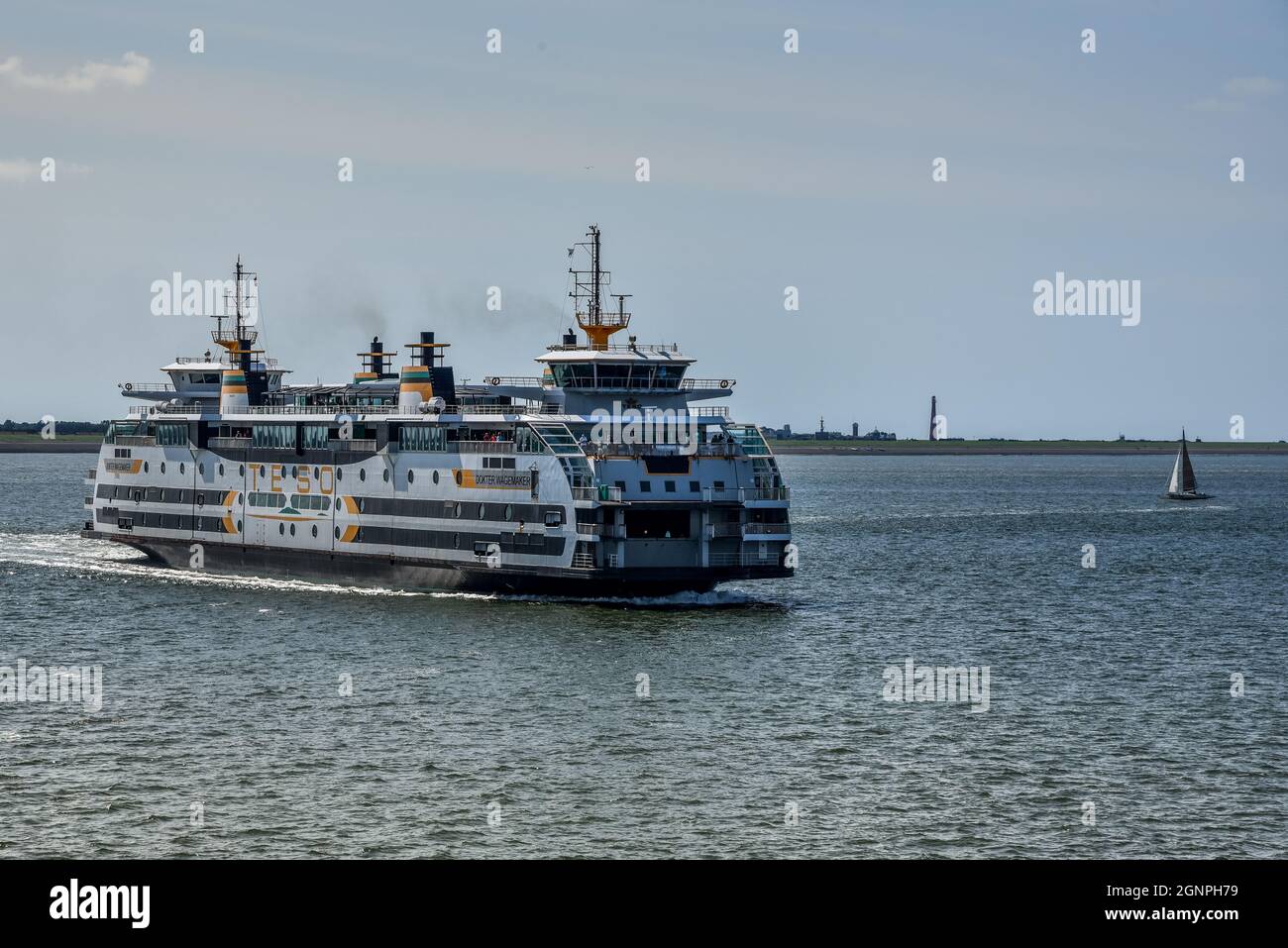 Texel, the Netherlands. September 2021. A passing ferry on its way to ...