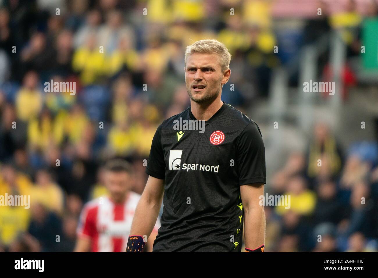 Brondby, Denmark. 26th Sep, 2021. Goalkeeper Jacob Rinne (1) of Aalborg ...