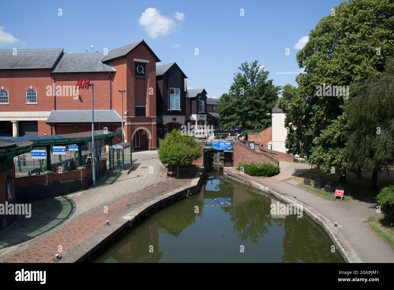 Banbury canal and lock and views of Castle Quay Shopping Centre in ...