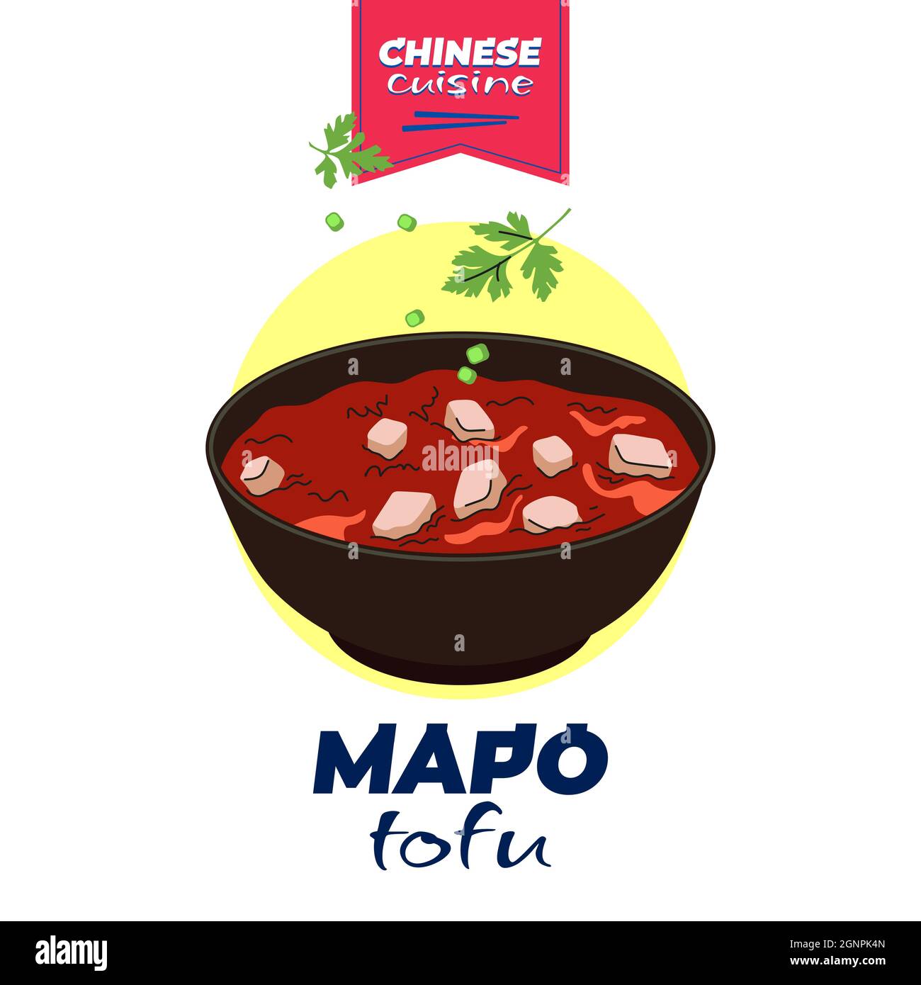 Chinese cuisine mapo tofu bowl banner concept. Drawing china national ...