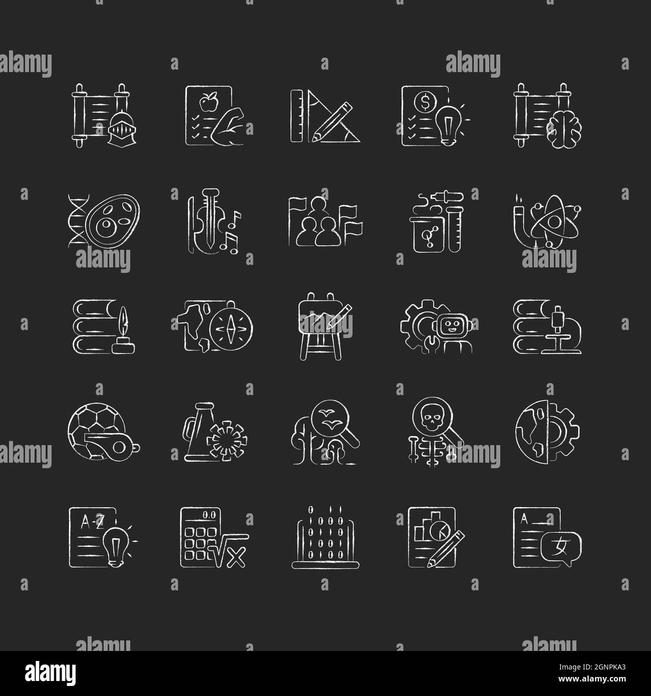 School subjects chalk white icons set on dark background Stock Vector ...