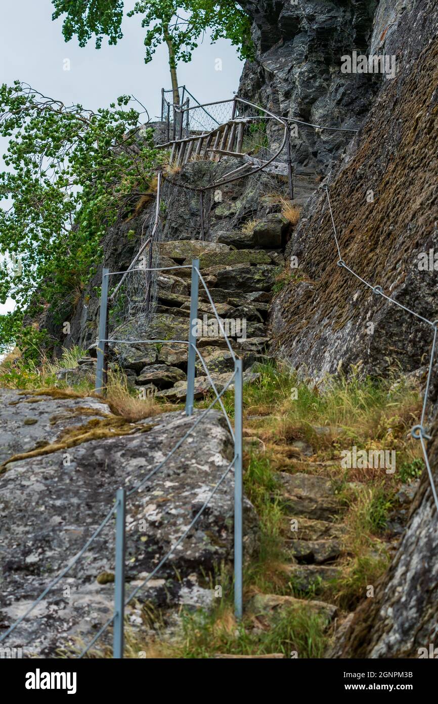 GEIRANGER, NORWAY - 2020 JUNE 21. Hiking path from sea level to ...