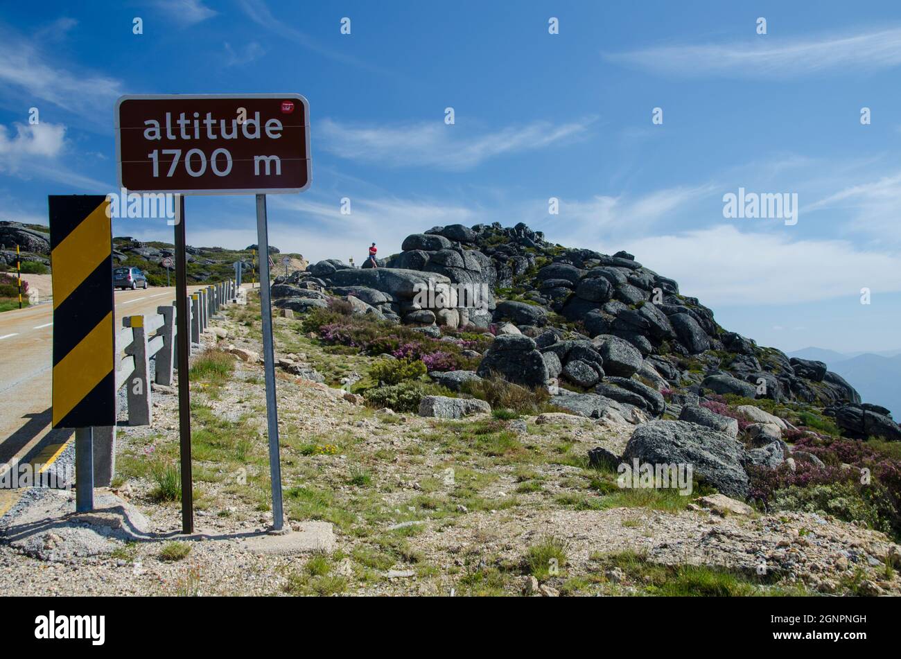Altitude sign at the Serra da Estrella National Park in Portugal Stock ...