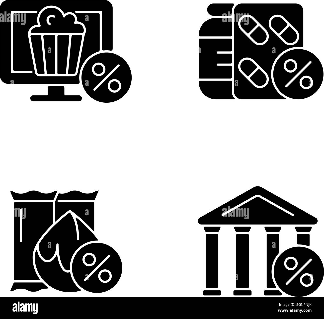 Employee discount scheme black glyph icons set on white space Stock ...