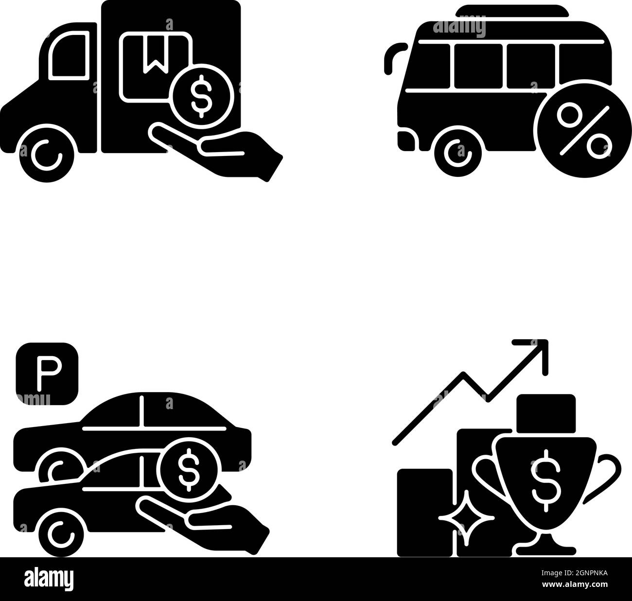 Corporate perks at work black glyph icons set on white space Stock ...