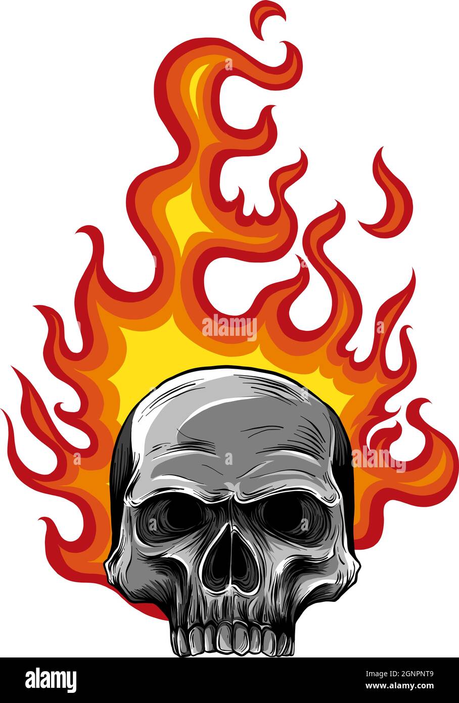Skull on Fire with Flames Vector Illustration Stock Vector Image & Art ...