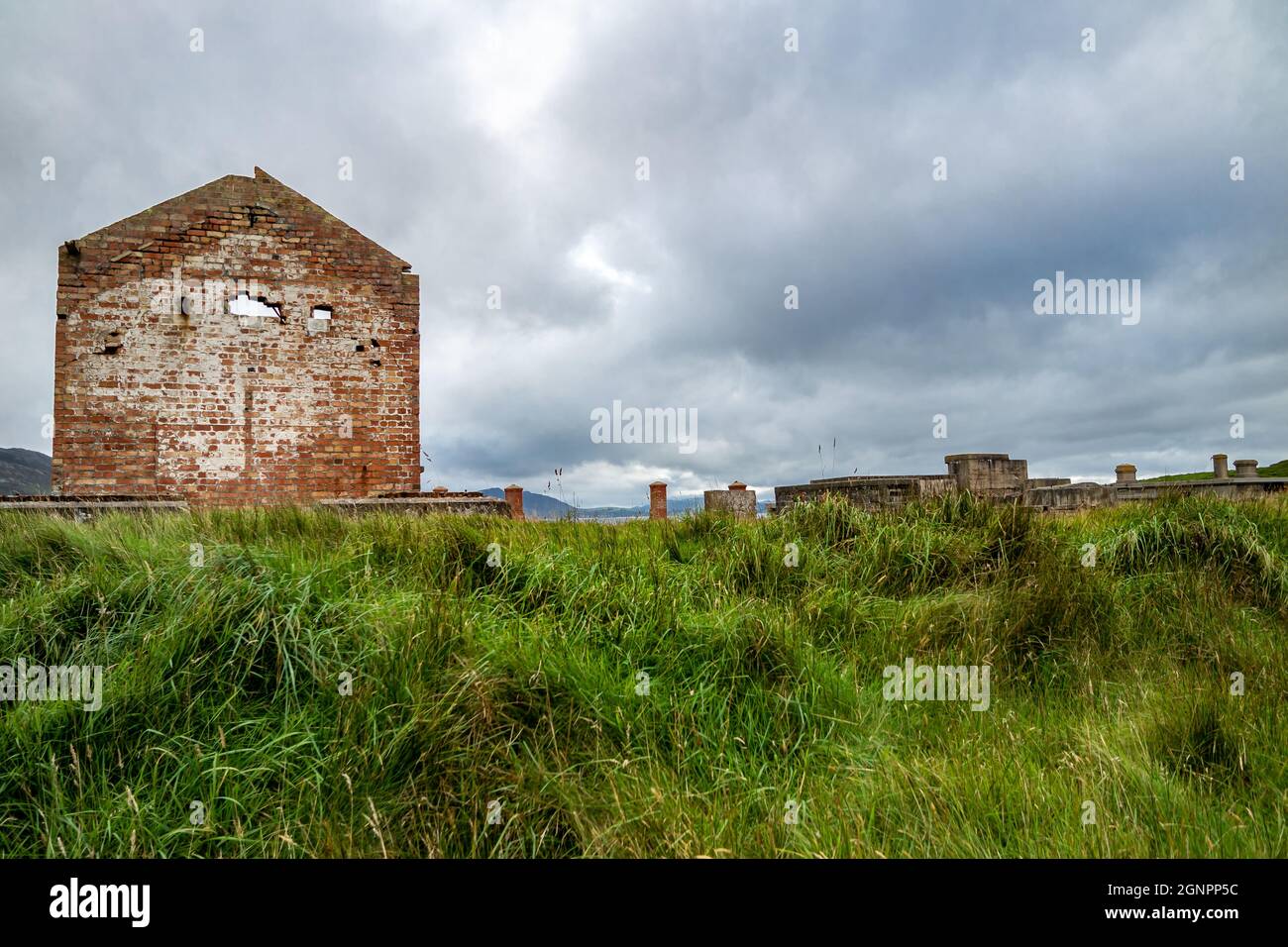 The ruins of Lenan Head fort at the north coast of County Donegal ...