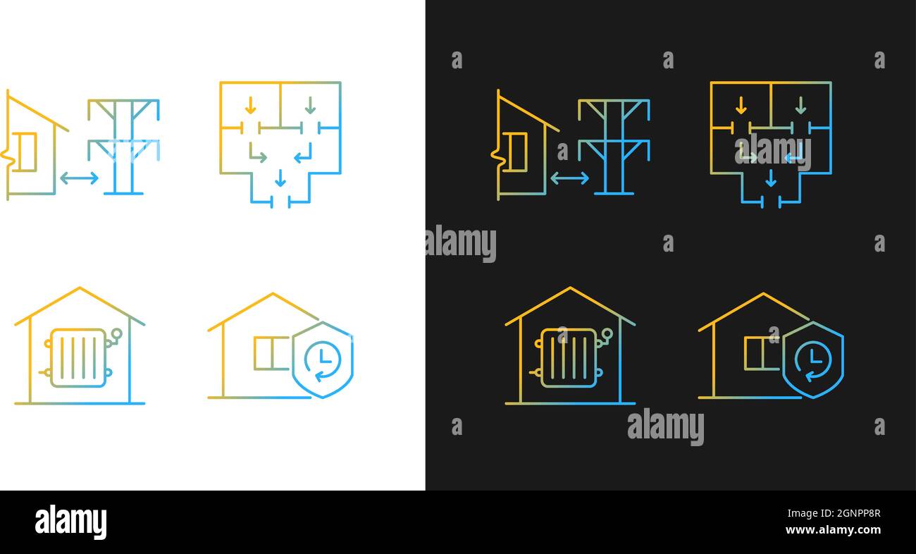 Home building regulation gradient icons set for dark and light mode ...