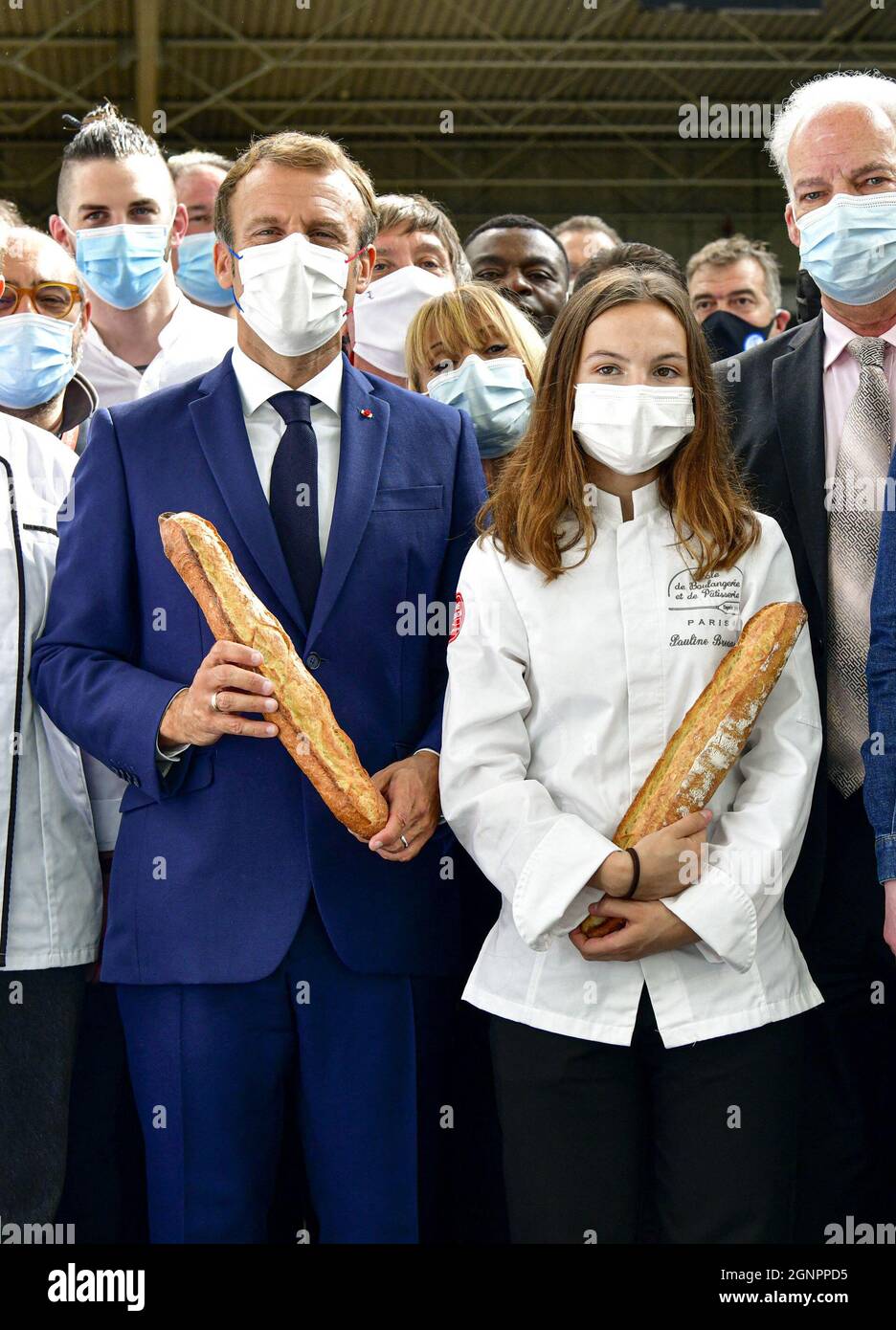 Lyon, France. 27th Sep, 2021. French President Emmanuel Macron holds a ...