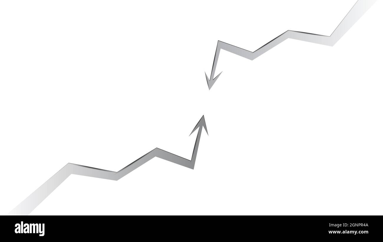 Bullish and bearish market trend arrows collide on white background ...
