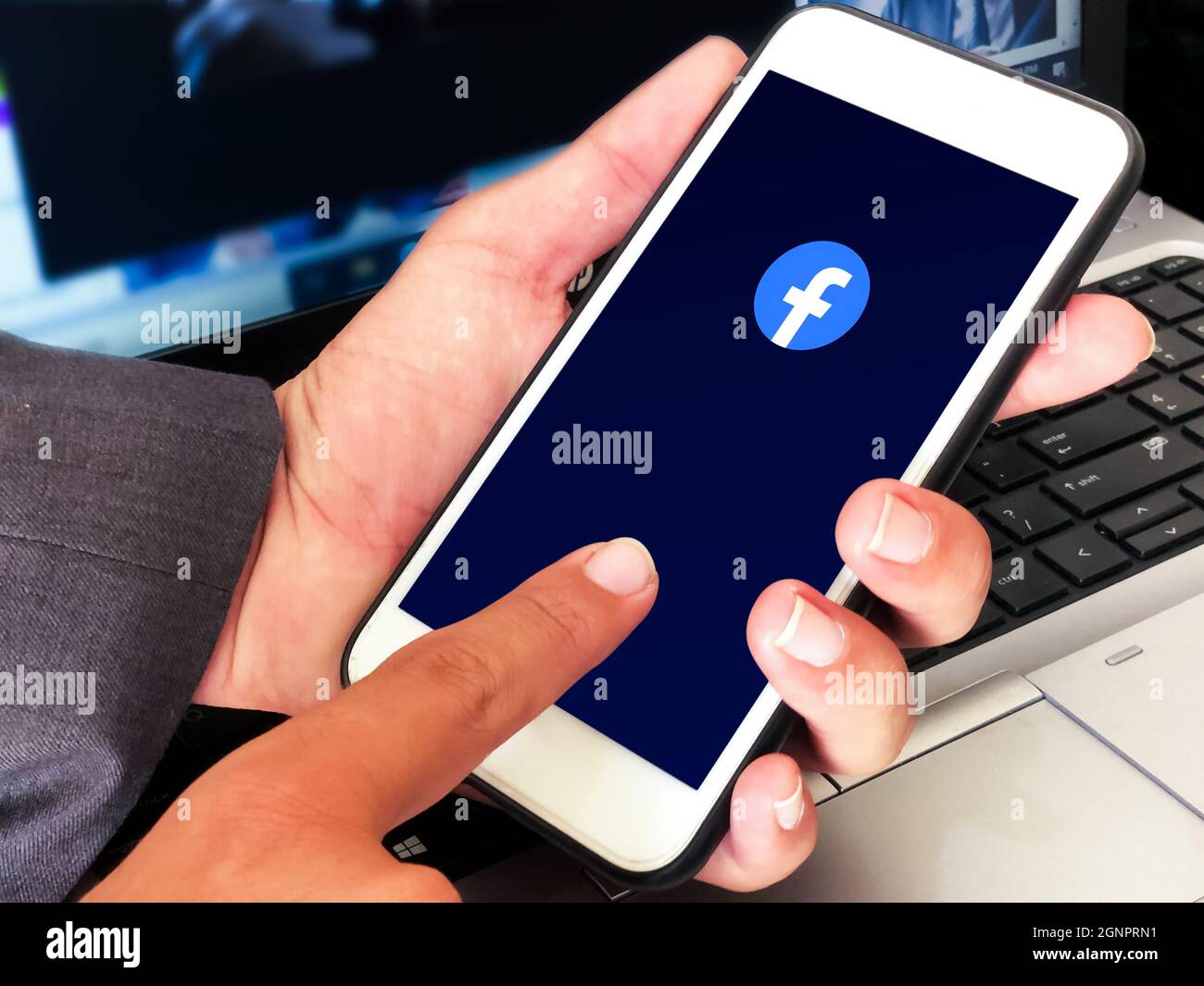9.20.2021. USA. Facebook Mobile Application background with app opened ...