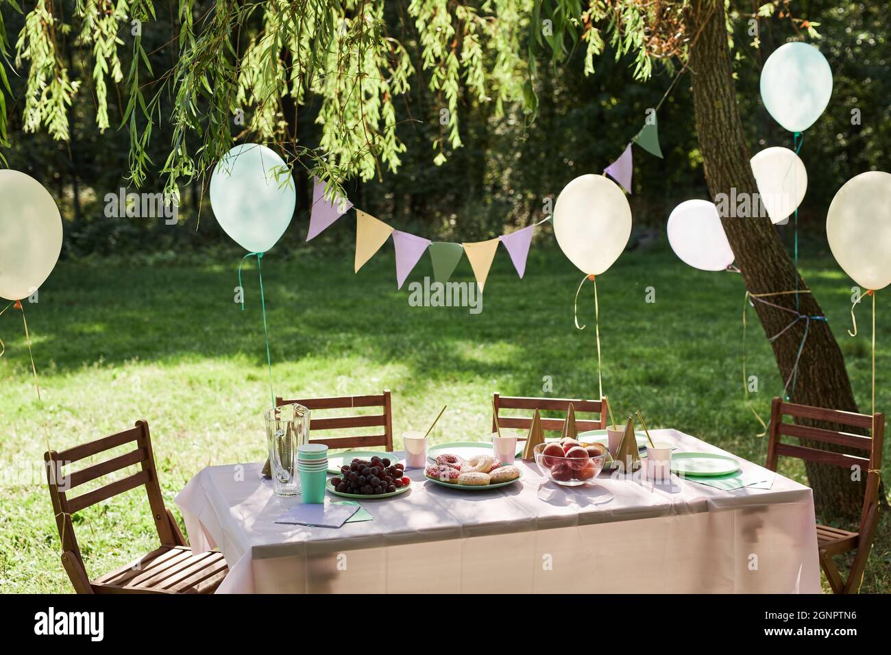 Background image of Summer picnic table outdoors decorated with ...