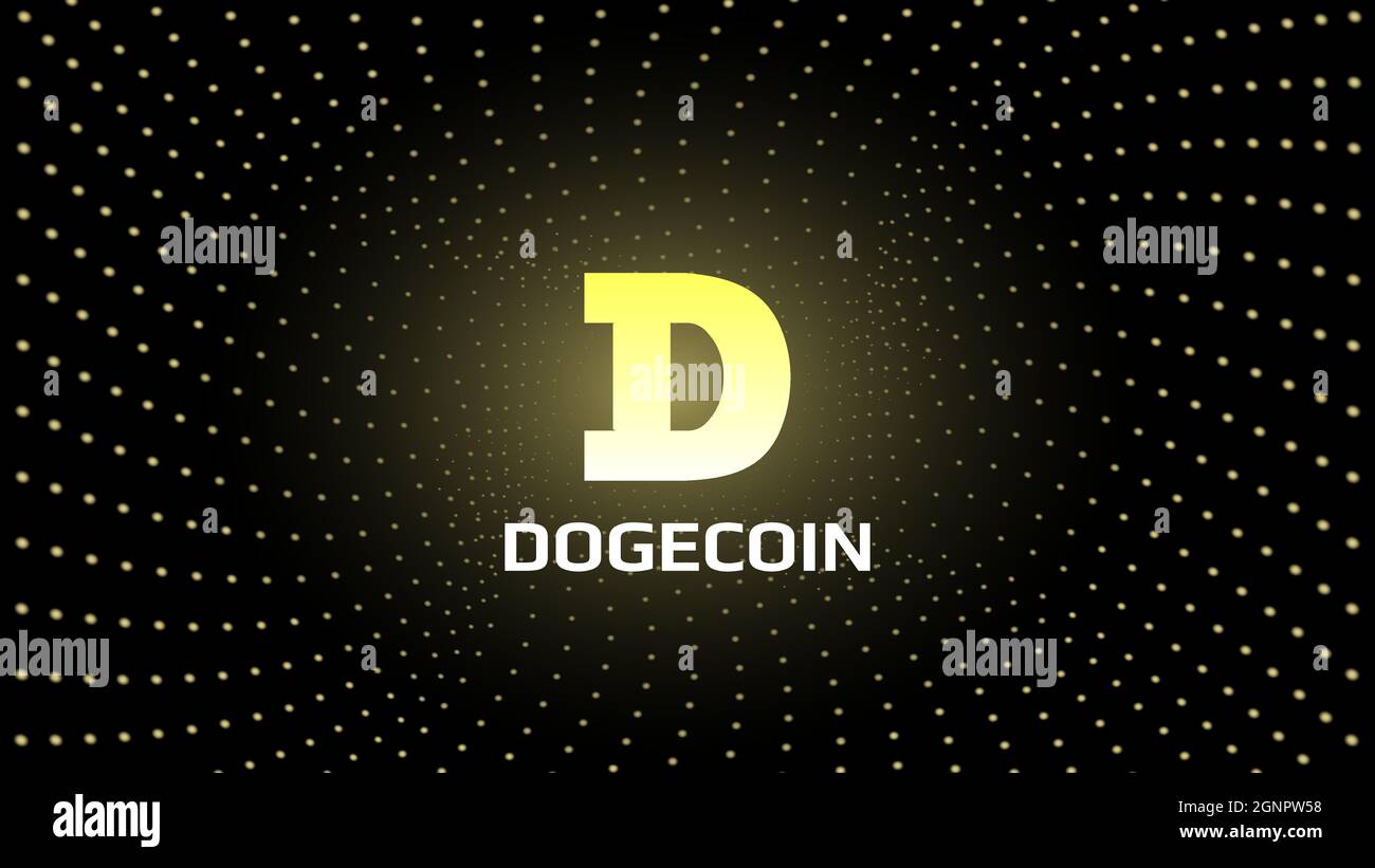 Dogecoin DOGE token symbol cryptocurrency in the center of spiral of ...