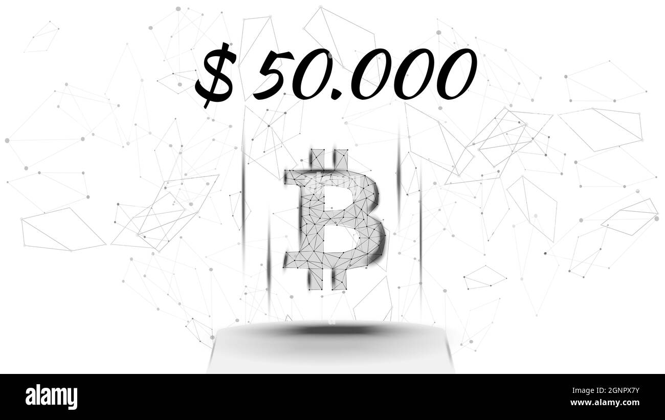 Bitcoin BTC polygonal cryptocurrency token symbol priced at 50000 ...