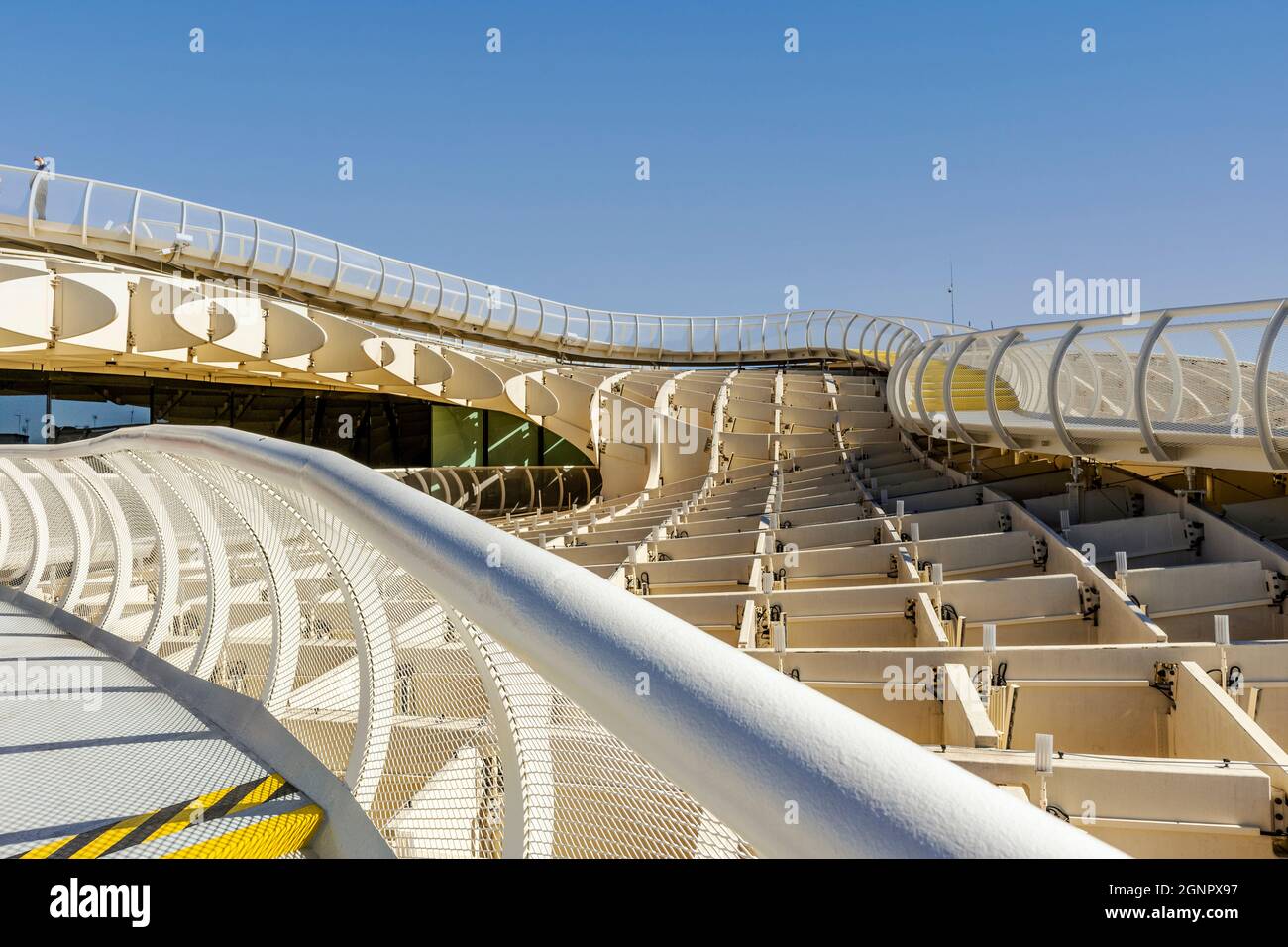 Architectural detail of Setas de Sevilla - wooden roof with walkways on ...