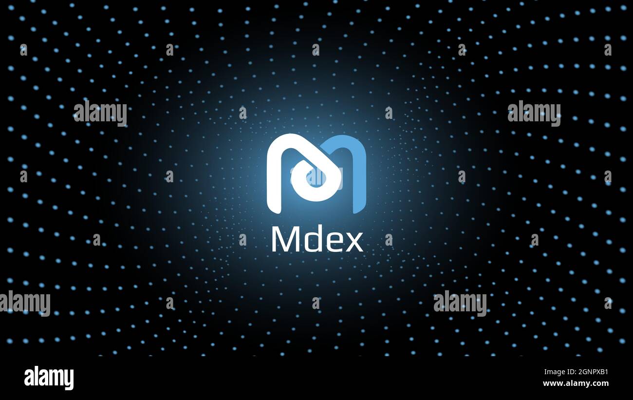 Mdex MDX token symbol cryptocurrency in the center of spiral of glowing ...