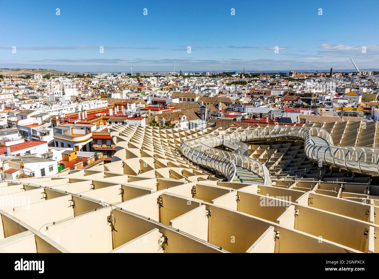 Seville skyline with wooden roof with walkways called Setas de Sevilla ...