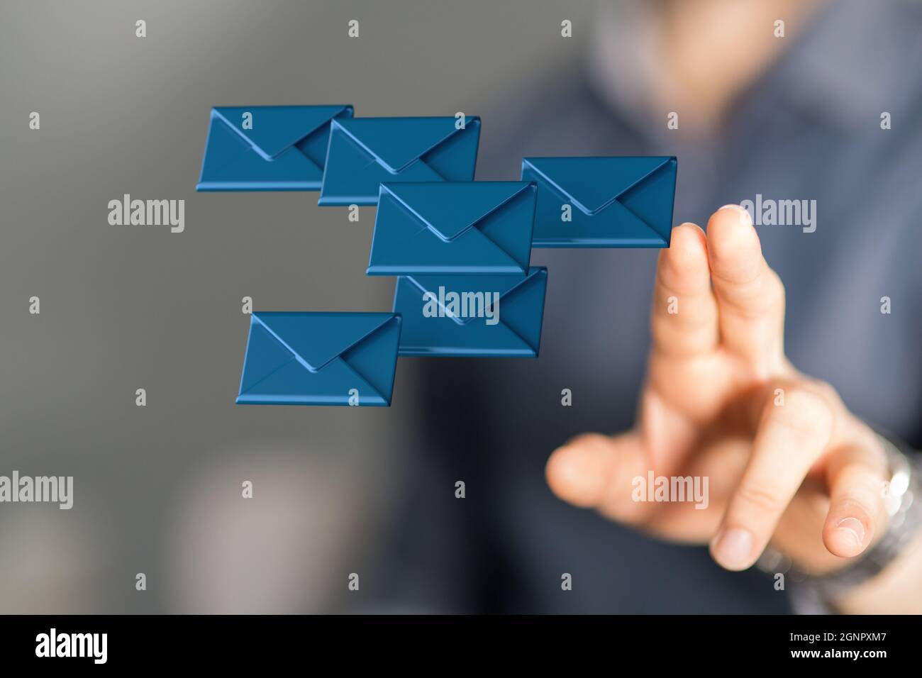 Close up shot on a two fingers interacting with a 3D Email Technology ...