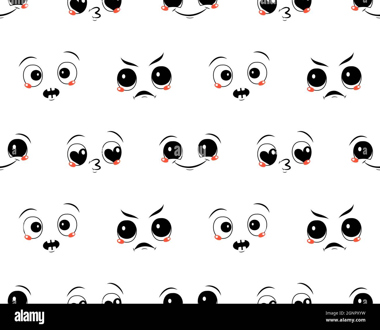 Seamless pattern with faces and different emotions. Print with joyful ...