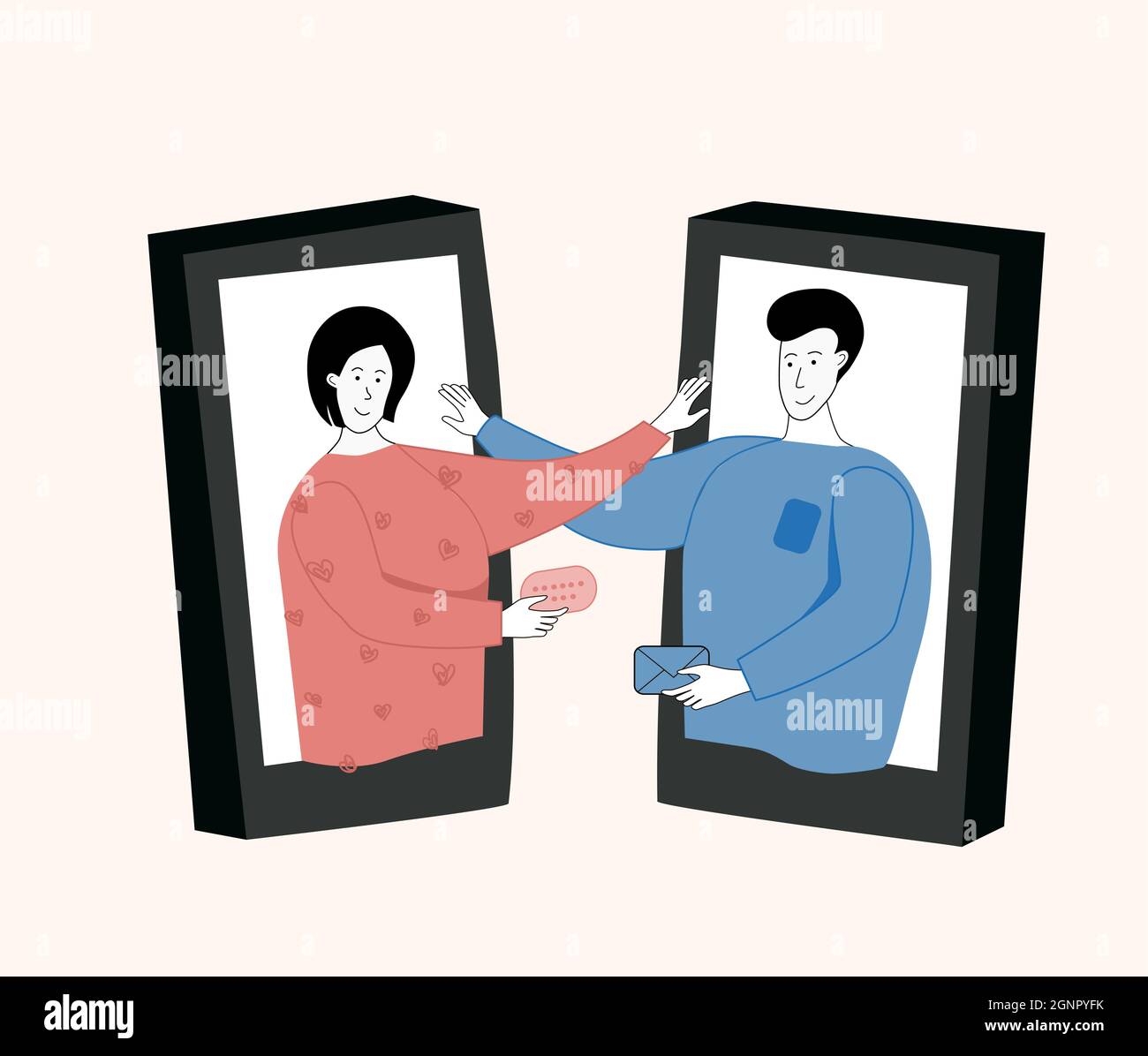 Loving couple connecting via smartphone, long-distance relationships ...