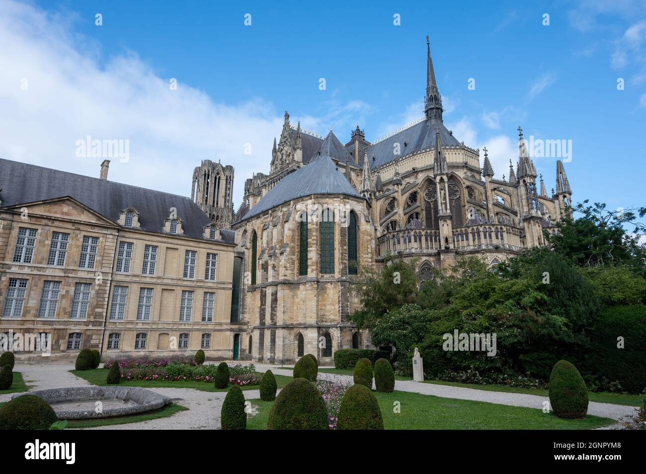 View from back side on gothic Roman Catholic cathedral church Notre ...