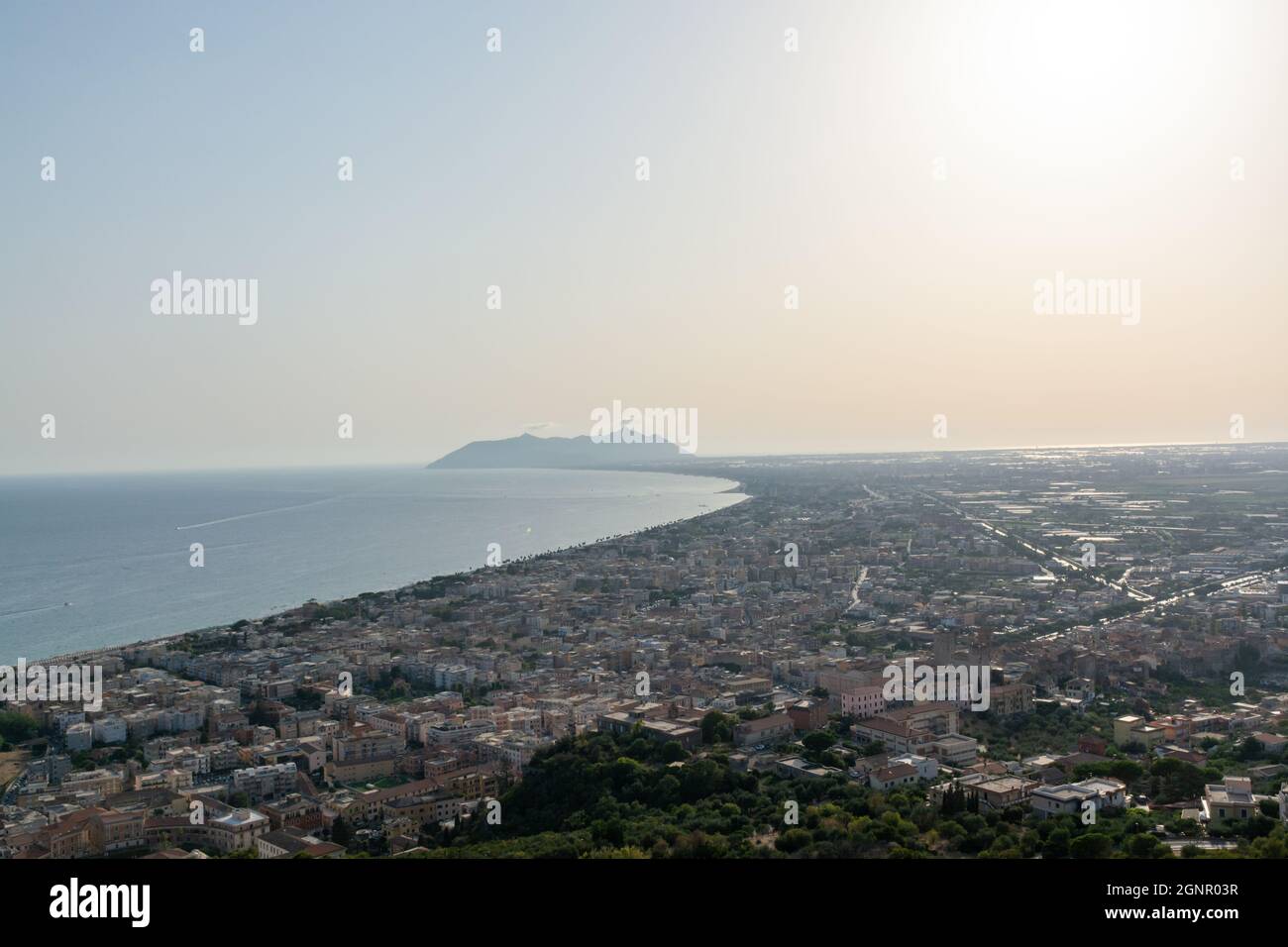 Aerial view on Terracina, mountains and Tyrrhenian Sea bay, ancient ...