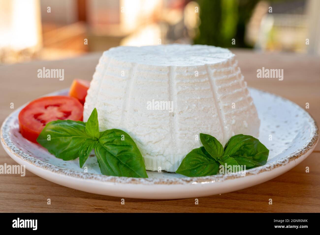 Cheese collection, white Italian soft cheese ricotta served with fresh ...