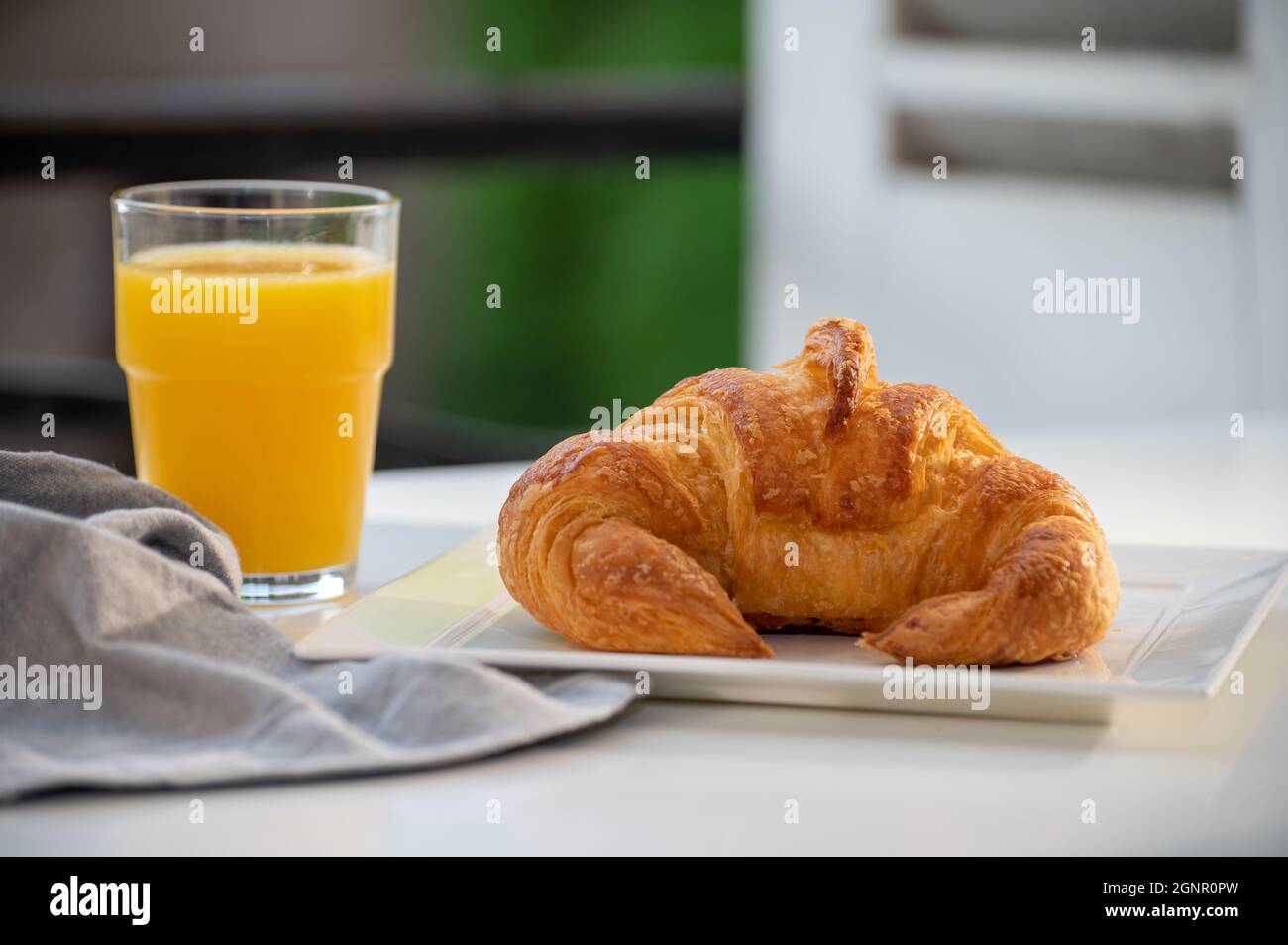 French breakfast, fresh baked croissant buttery pastry served with ...