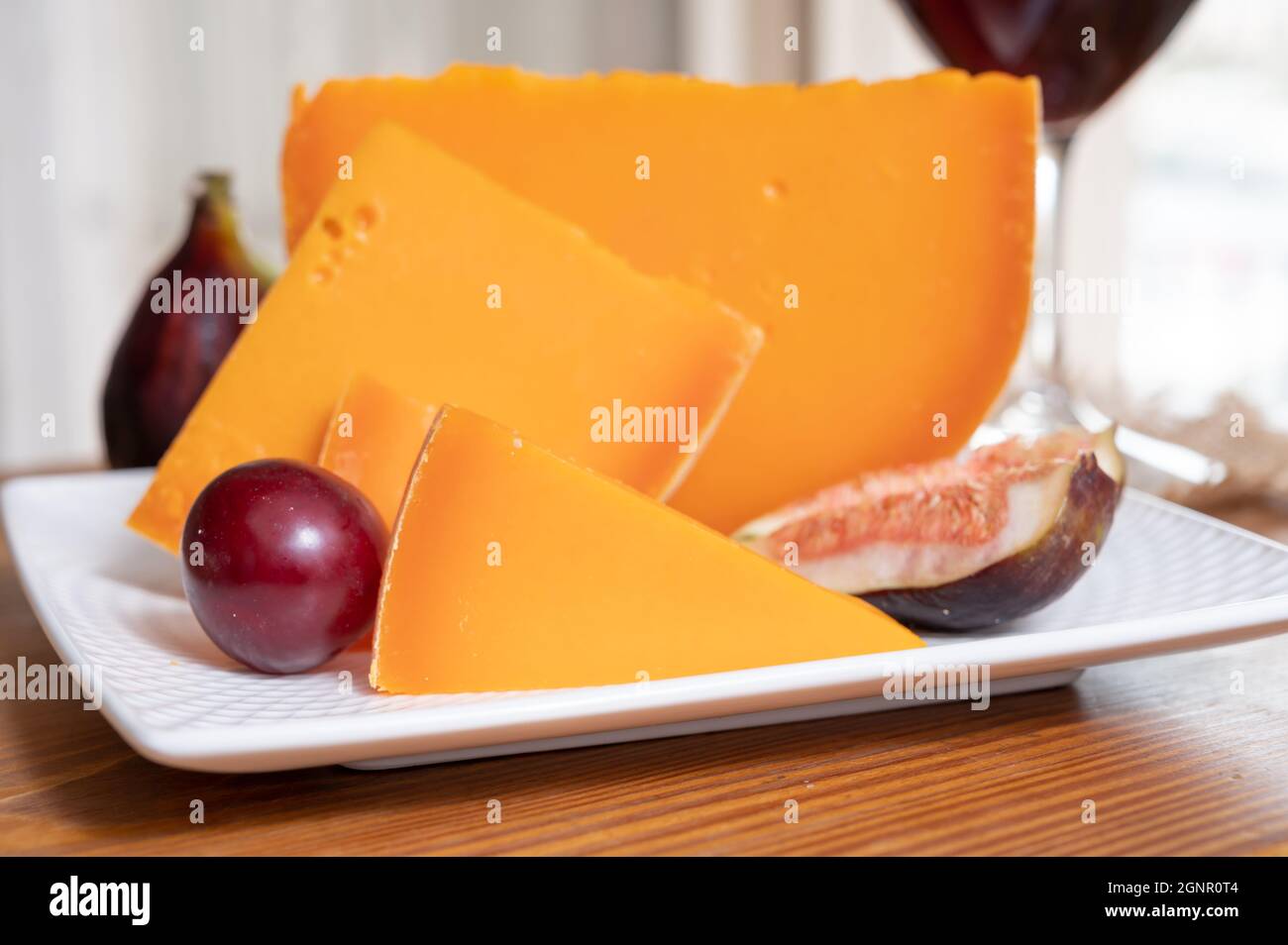 Cheese collection, French yellow cheese mimolette made from cow milk ...