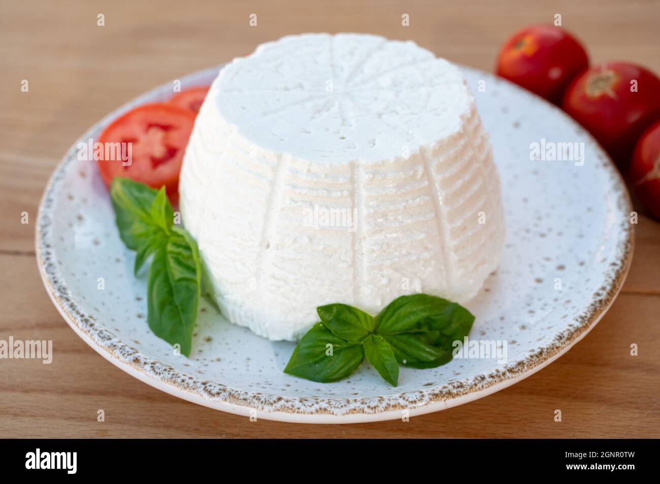 Cheese collection, white Italian soft organic cheese ricotta served ...