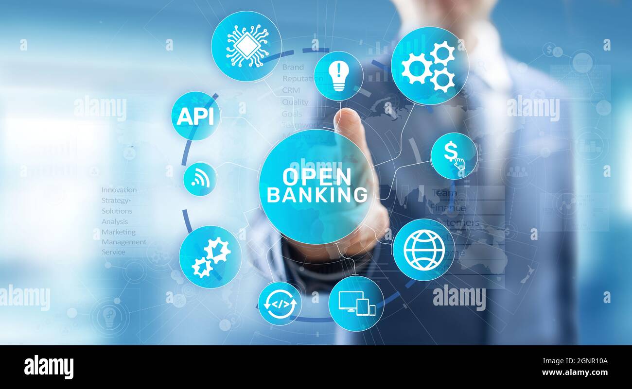 Open banking financial technology fintech concept on virtual screen ...