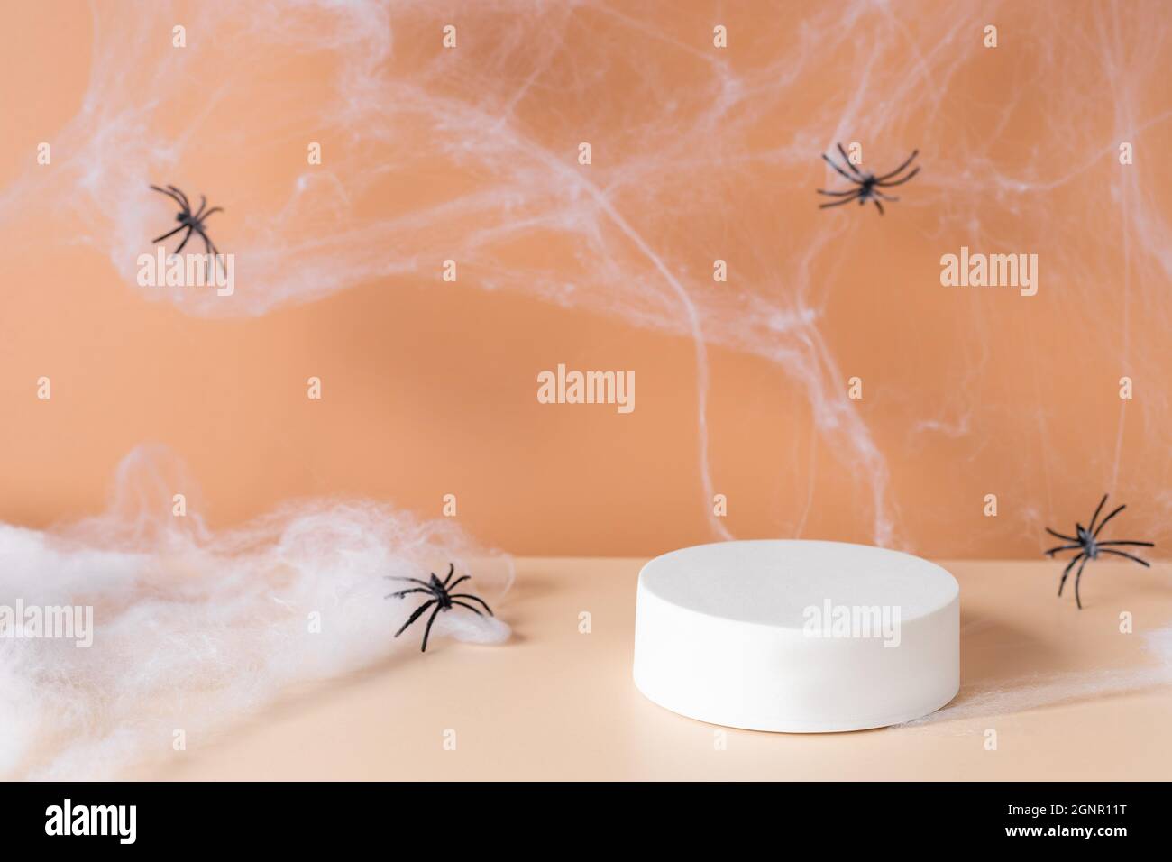 White podium with spider web and spiders. product display Stock Photo ...