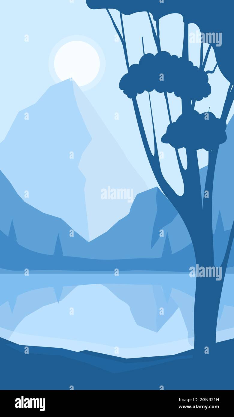 Abstract landscape with mountains and lake Stock Vector Image & Art - Alamy