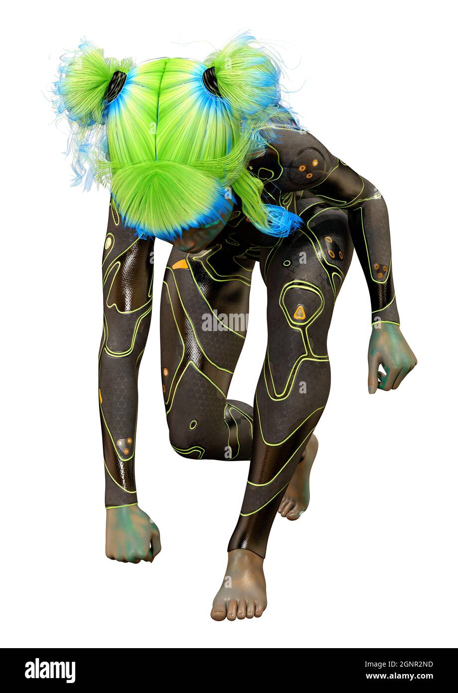 3D rendering of a green female teenager alien isolated on white ...
