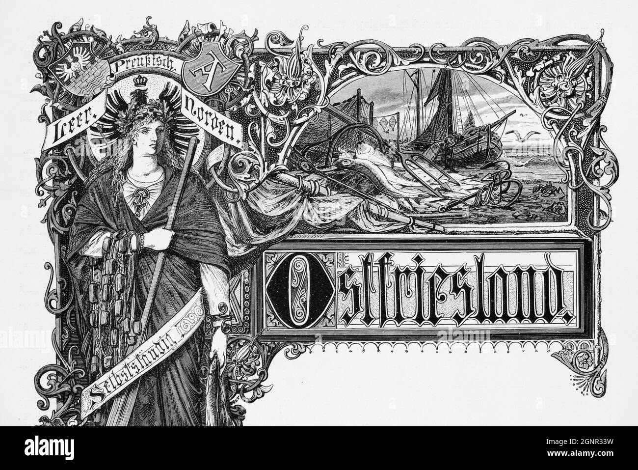 Frontispiece to chapter with German inscription Ostfriesland or East ...